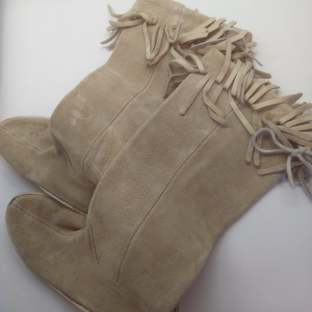 Suede High Top Moccasin With Fringe - Gem